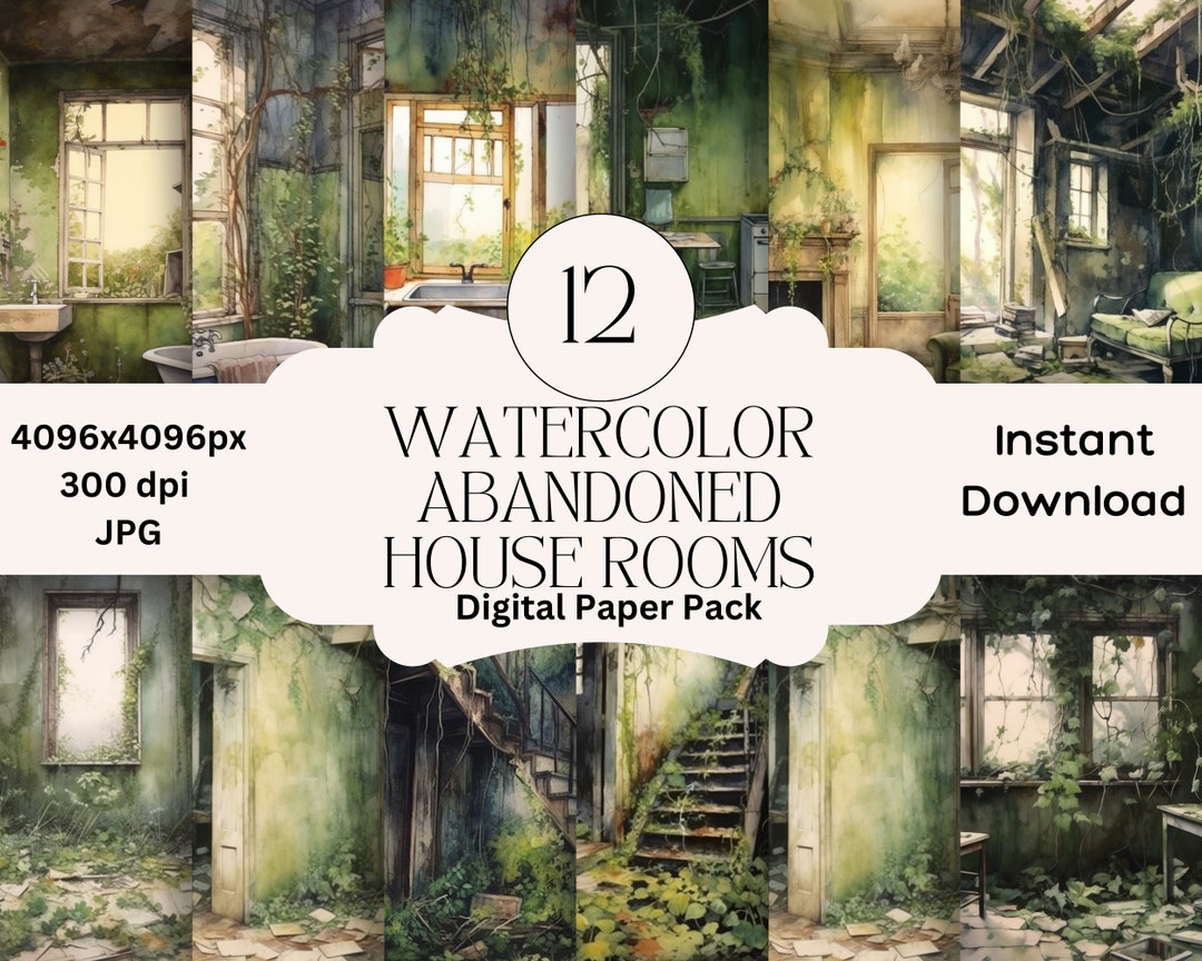 Watercolor Spooky Abandoned House Digital Paper Set (digital Download) - Etsy