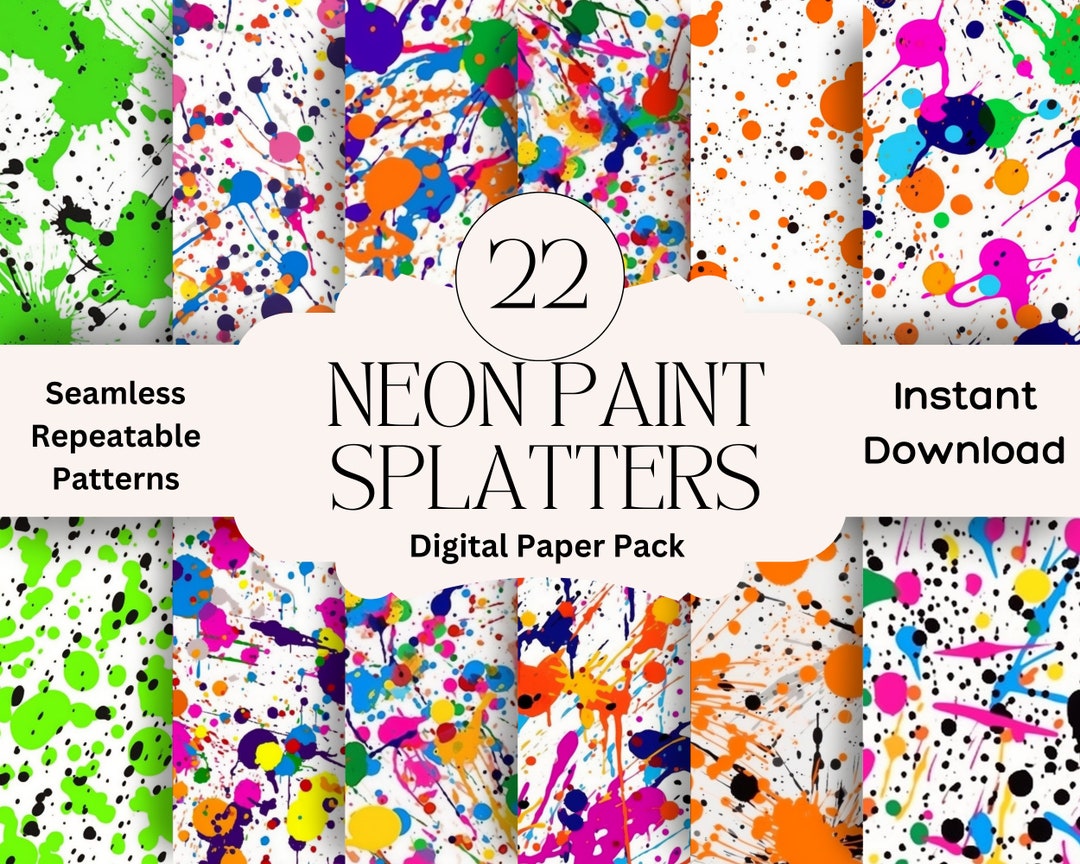Neon Paint Splatter Digital Paper Set Junk Journal Neon Scrapbook Paper ...