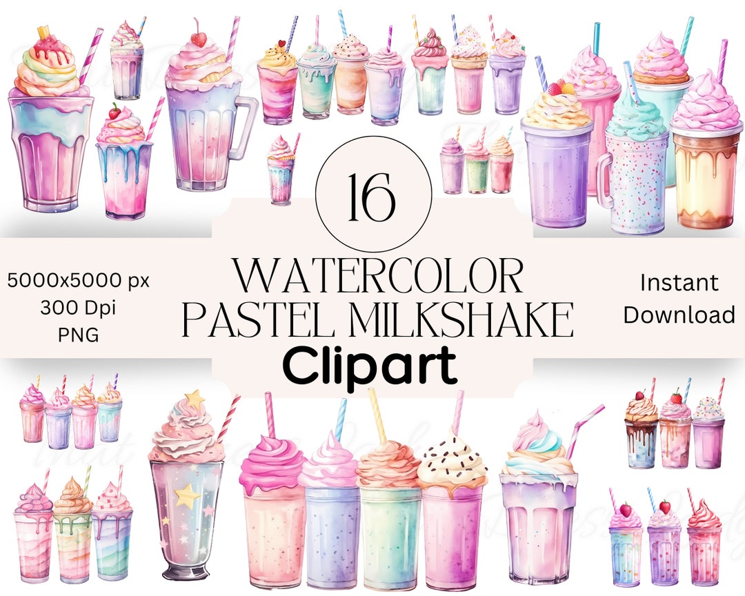 Watercolor Milkshake Clipart Graphics Bundle PNG Instant Download ...