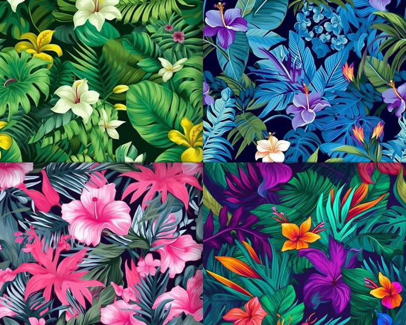 Tropical Floral Digital Paper: Watercolor Flower Patterns (digital ...