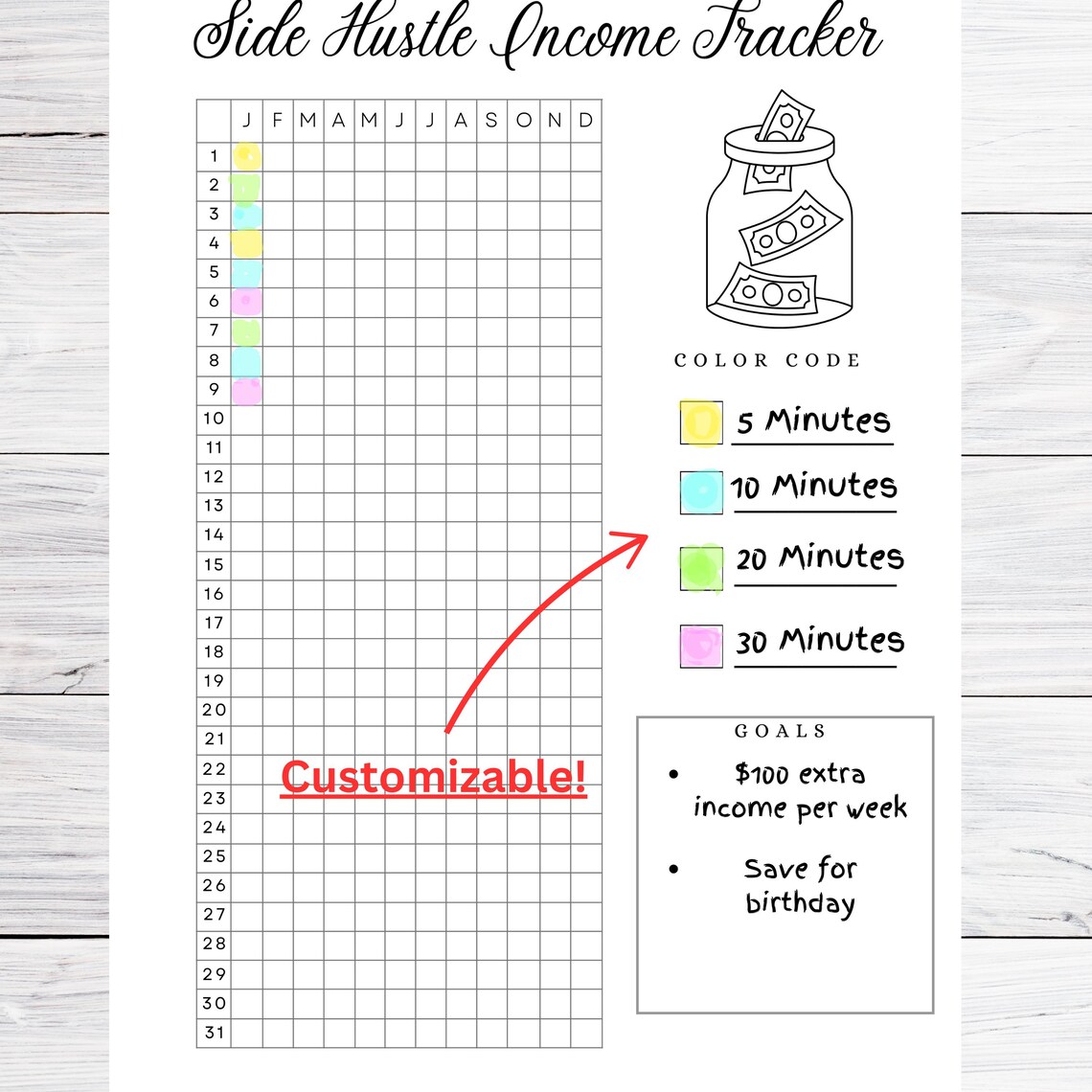 Side Hustle Savings Tracker Side Hustle Income Printable Coloring Habit ...