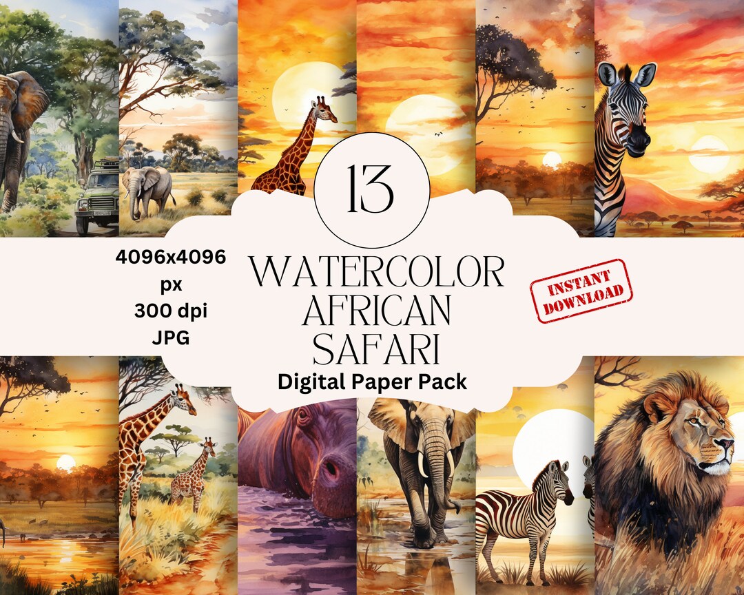 African Safari Digital Paper Set Junk Journal Paper Printable African ...