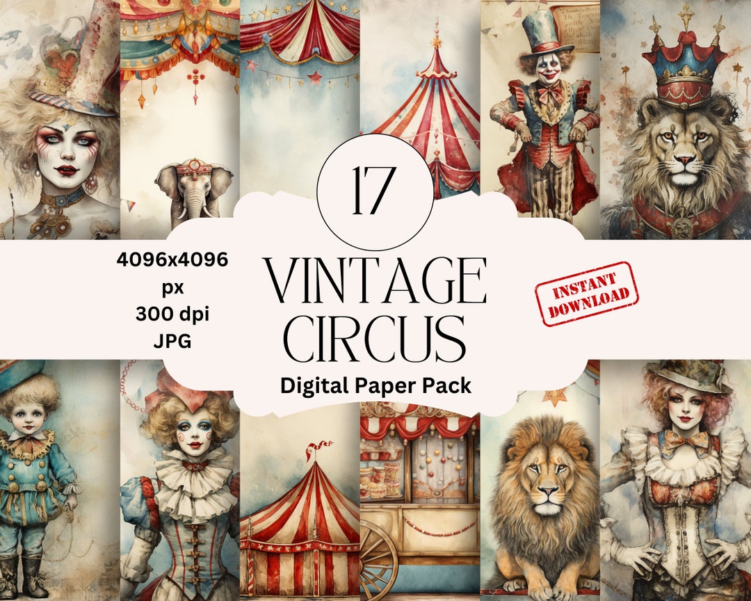 Clown Digital Paper Set Junk Journal Paper Clown Printable Circus ...