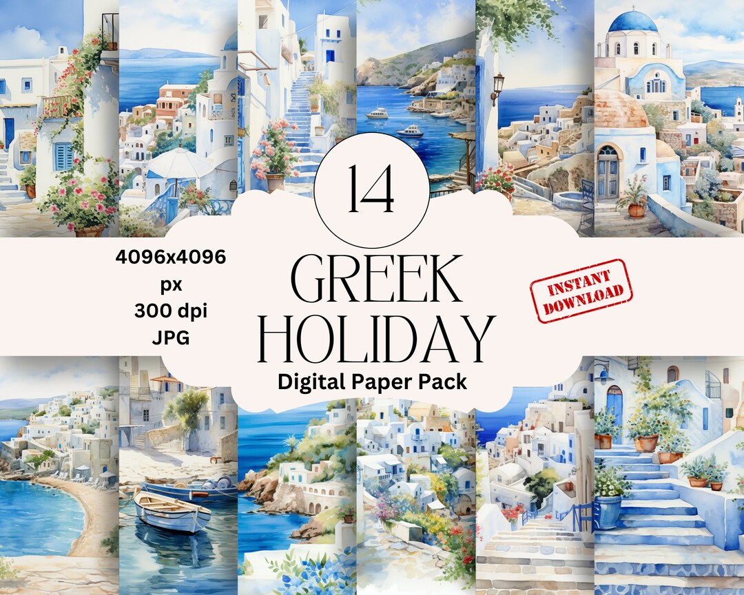 Greek Holiday Digital Paper Set Junk Journal Printable Digital ...