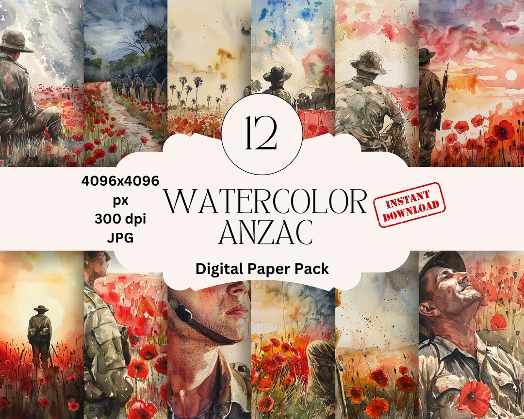 Anzac Digital Paper Set Junk Journal Paper Printable Anzac Scrapbook ...