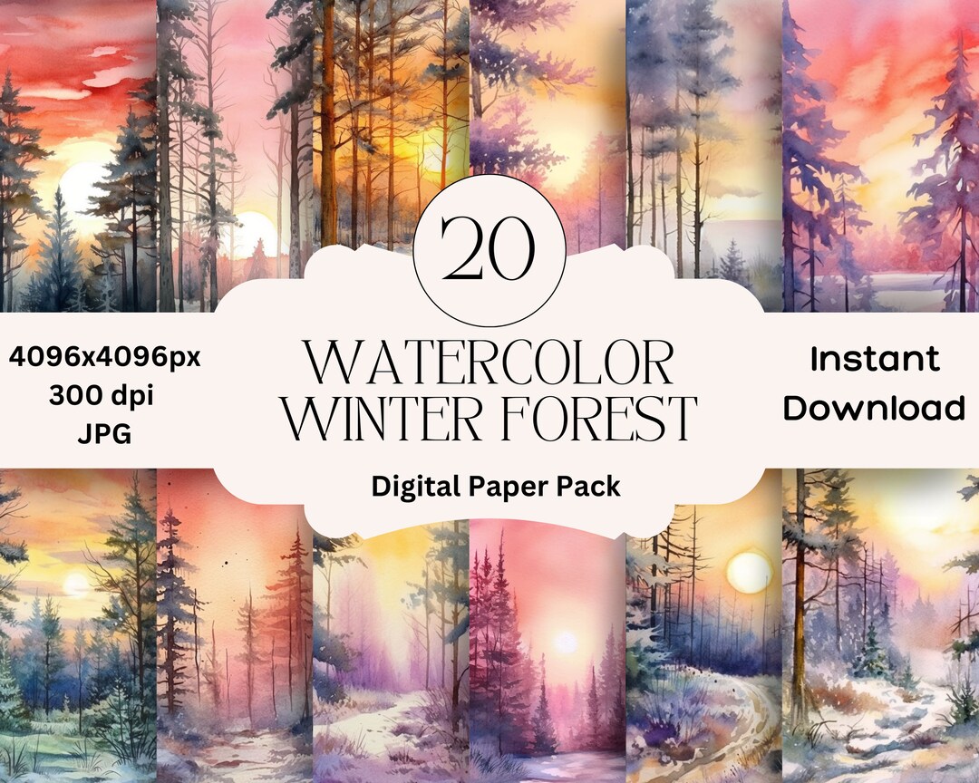 Watercolor Winter Forest Digital Paper Set Junk Journal Paper Printable ...