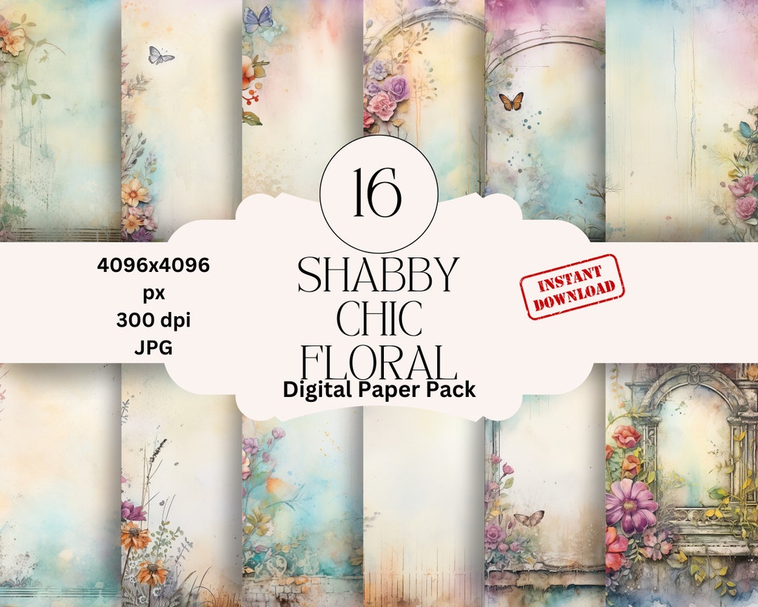 Floral Shabby Chic Digital Paper Set Shabby Chic Cottagecore Junk ...