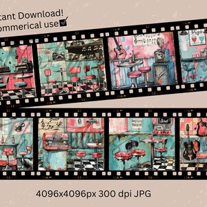 Rockabilly Diner Digital Paper Set: 1950s Retro Scrapbooking (digital ...