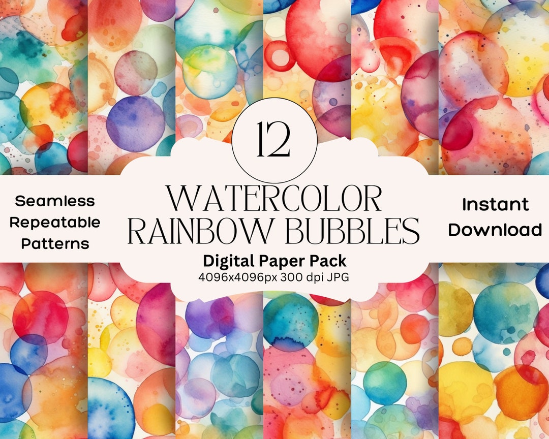 Watercolor Rainbow Bubbles Digital Paper Set Junk Journal Paper ...