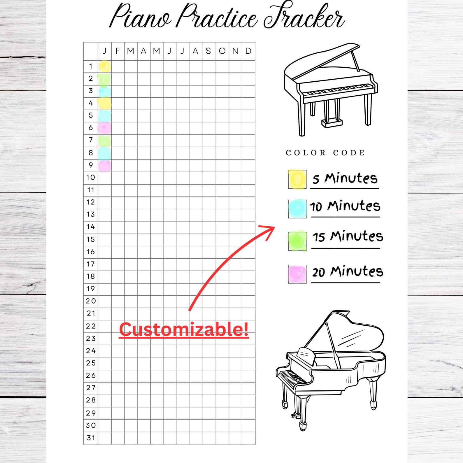 Piano Practice Tracker Beginner Piano Chart Learn Piano Sheet Tracker ...