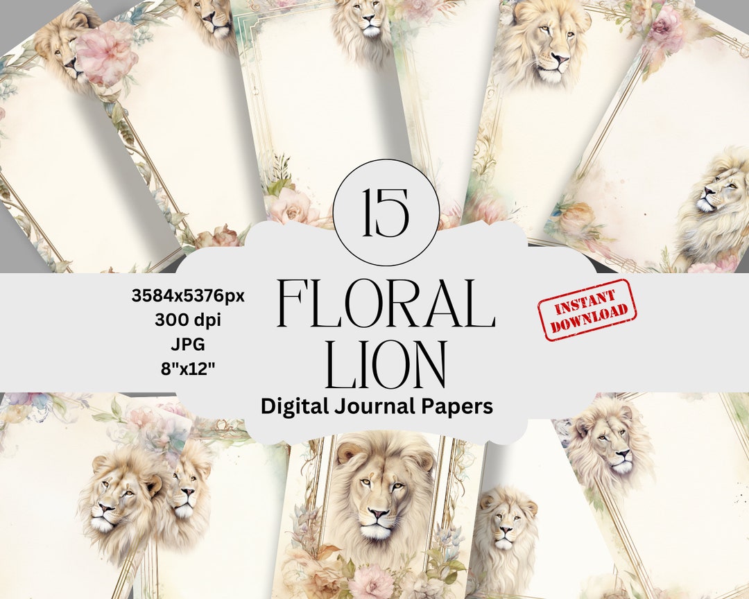 Lion Digital Journal Paper Set Junk Journal Paper Printable Digital ...