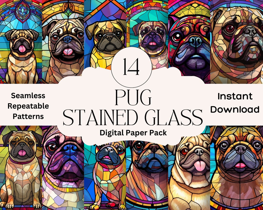 Pug Digital Paper Set Junk Journal Paper Pug Dog Stained Glass ...