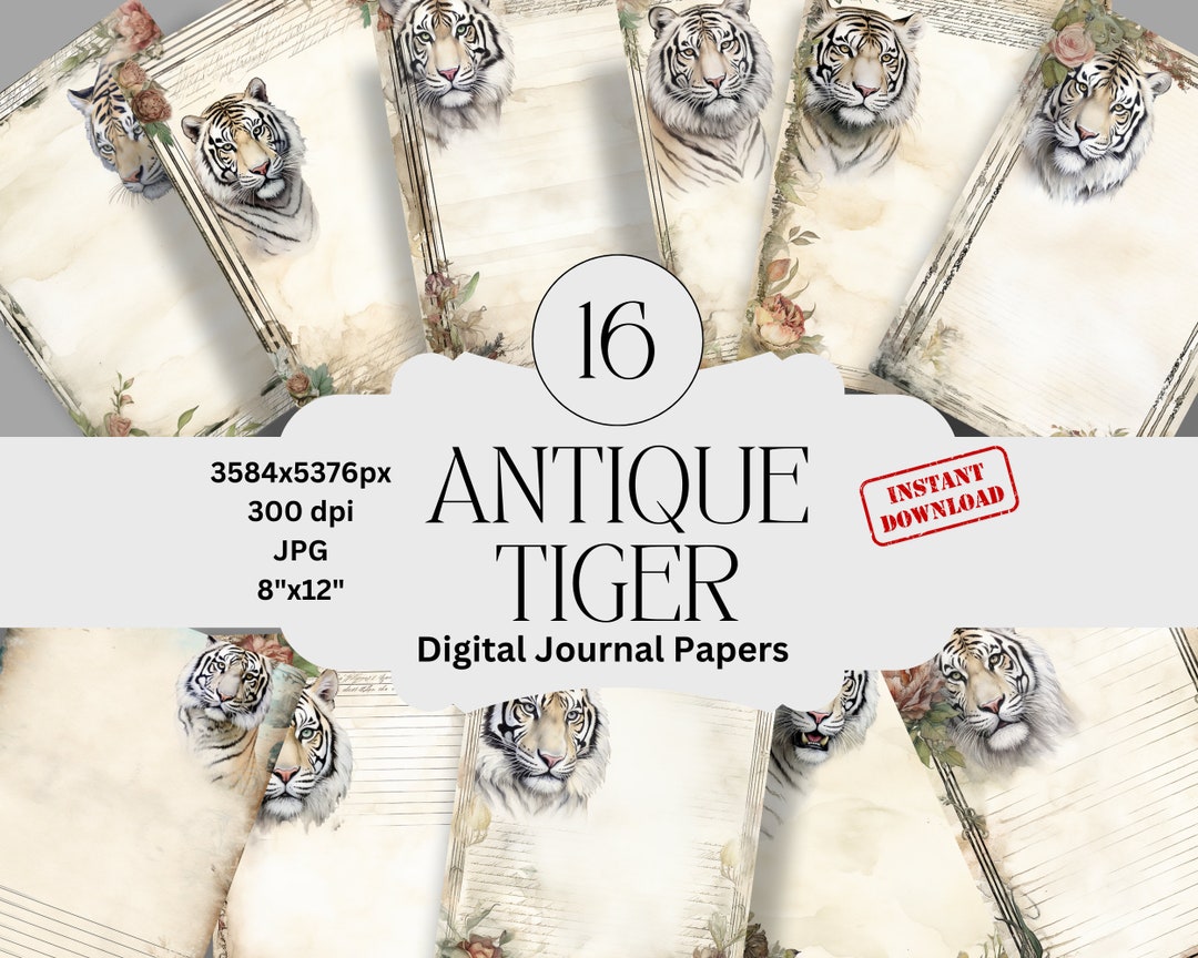 Tiger Digital Journal Paper Set Junk Journal Paper Printable Digital ...