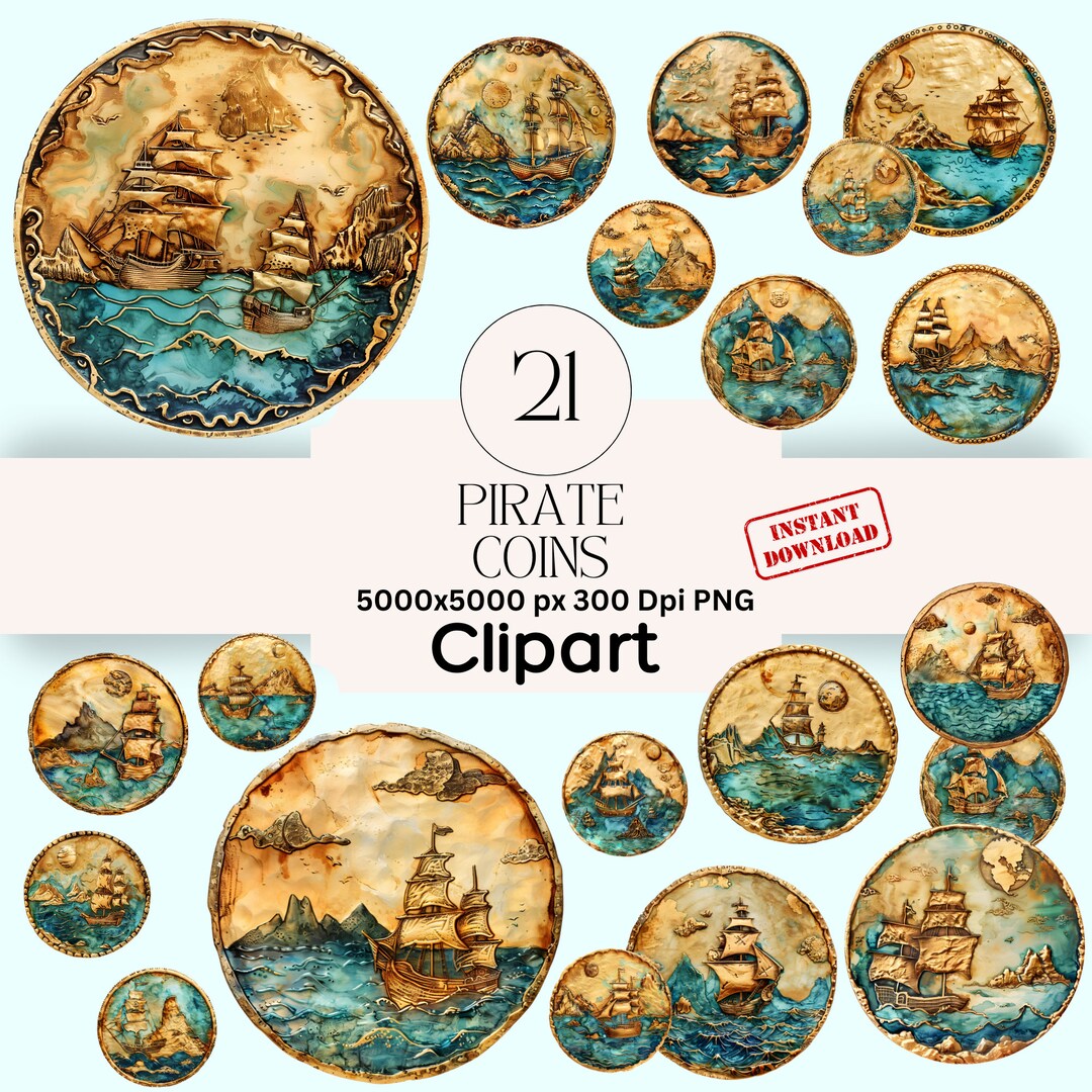 Pirate Coins Clipart Graphics Bundle PNG Instant Download Scrapbooking ...