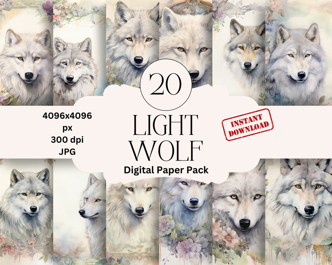 Light Wolf Digital Paper Set Junk Journal Paper Wolves Printable Page ...