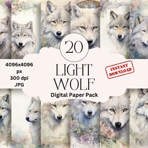 Light Wolf Digital Paper Set Junk Journal Paper Wolves Printable Page ...