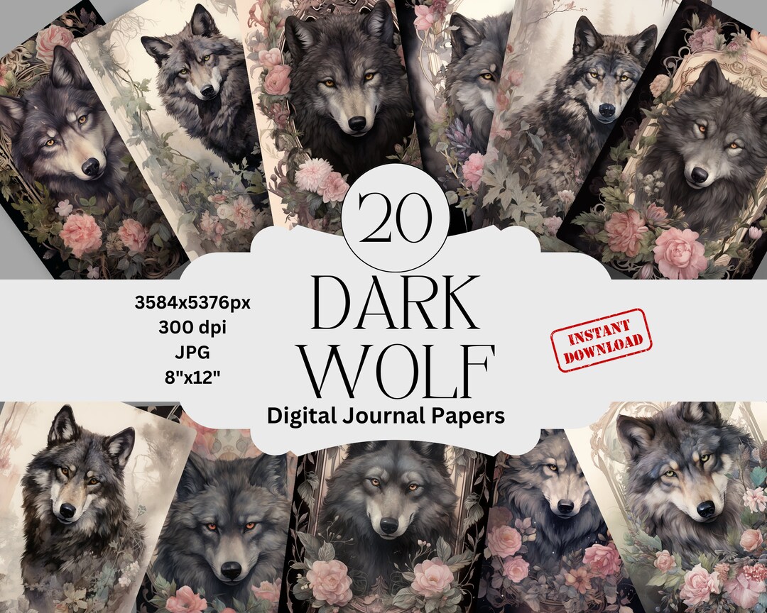 Dark Wolf Digital Journal Paper Set Junk Journal Paper Printable ...