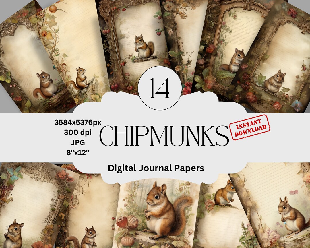 Chipmunk Digital Journal Paper Set Junk Journal Paper Printable Digital ...