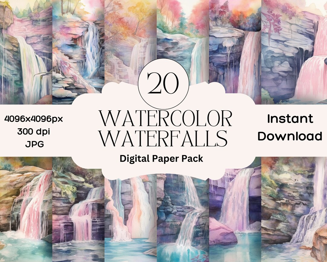 Watercolor Waterfalls Digital Paper Set Natural Beautiful - Etsy