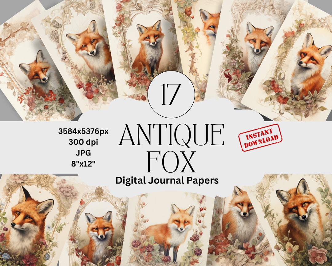 Antique Fox Digital Journal Paper Set Junk Journal Paper Printable ...