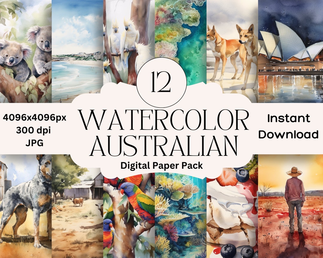 Watercolor Australian Digital Paper Set Junk Journal Paper Aussie ...