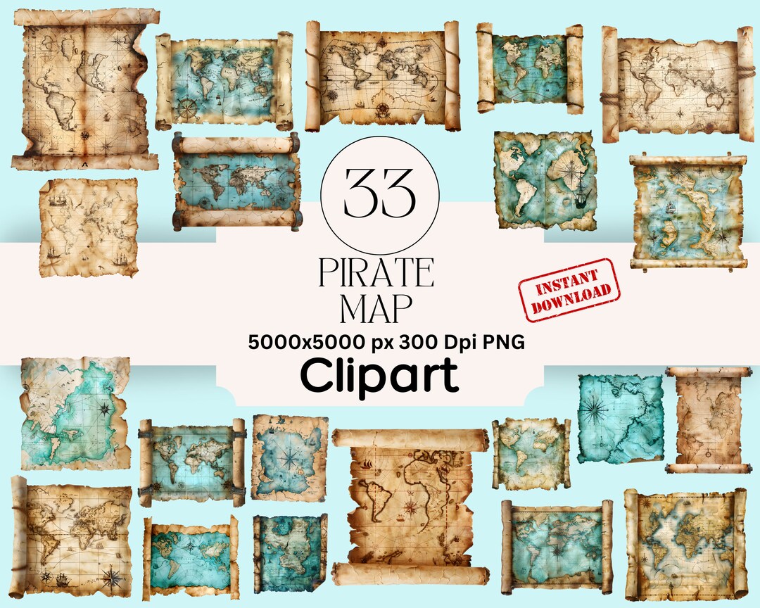 Pirate Map Clipart Graphics Bundle PNG Instant Download Scrapbooking ...
