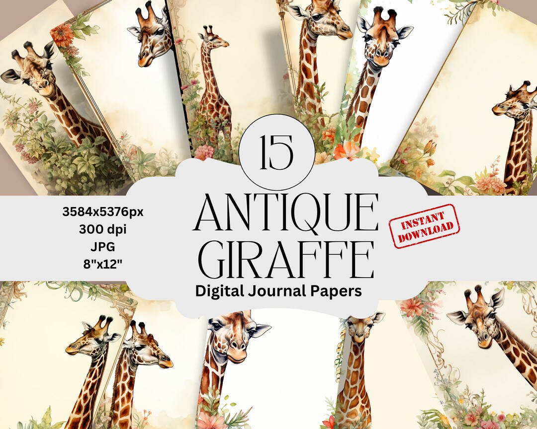 Antique Giraffe Digital Journal Paper Set Junk Journal Paper Printable ...
