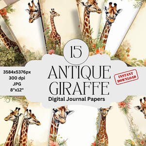 Antique Giraffe Digital Journal Paper Set Junk Journal Paper Printable ...