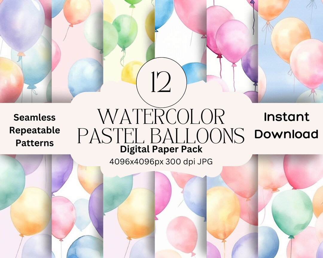 Watercolor Balloon Digital Paper: Pastel Scrapbook Patterns (digital ...