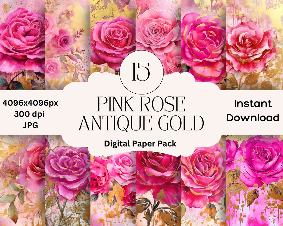 Hot Pink Gold Digital Paper Set Junk Journal Printable Digital ...