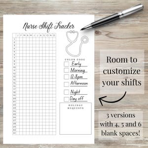 Nursing Shift Tracker Nurse Schedule Tracker Nurse Shift Log Day Night ...