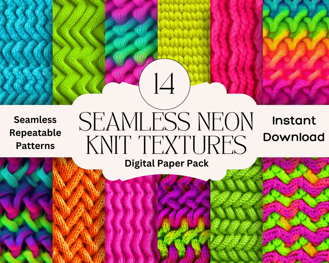 Knit Texture Neon Digital Paper Set Junk Journal Knit Paper Printable ...