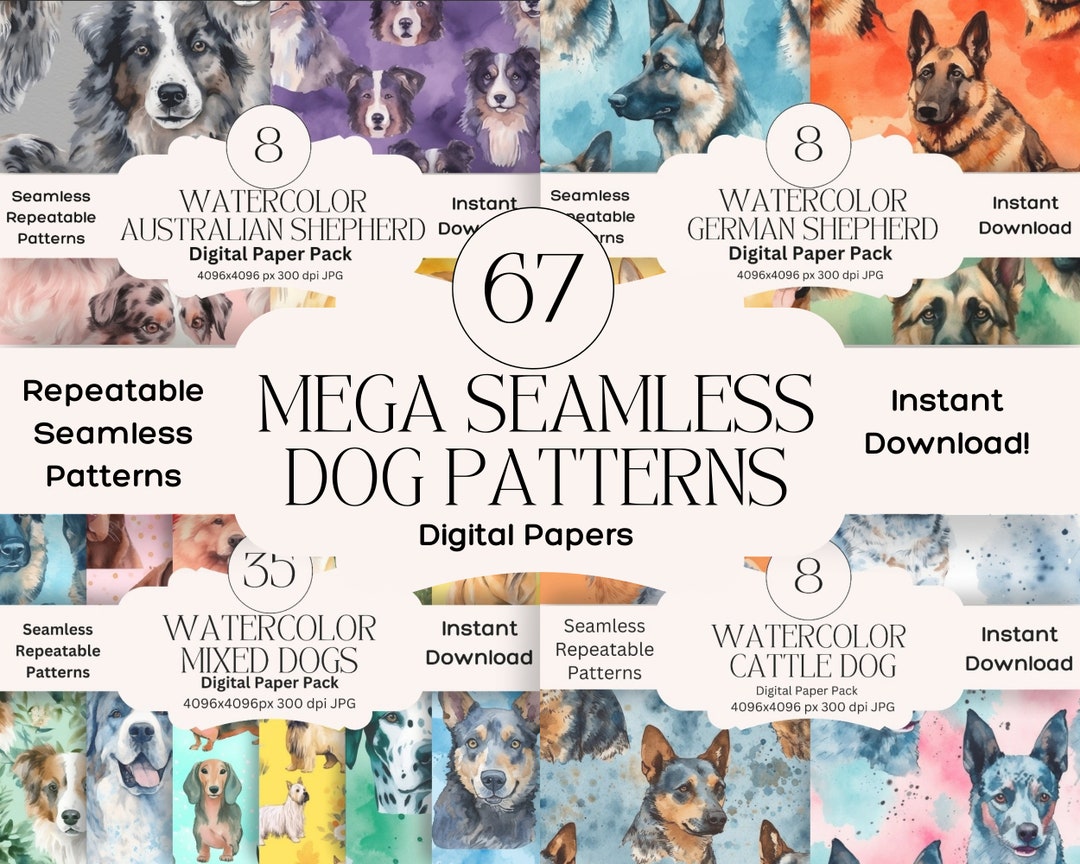 Dog Breed Watercolor Digital Paper: Seamless Patterns (digital Download ...