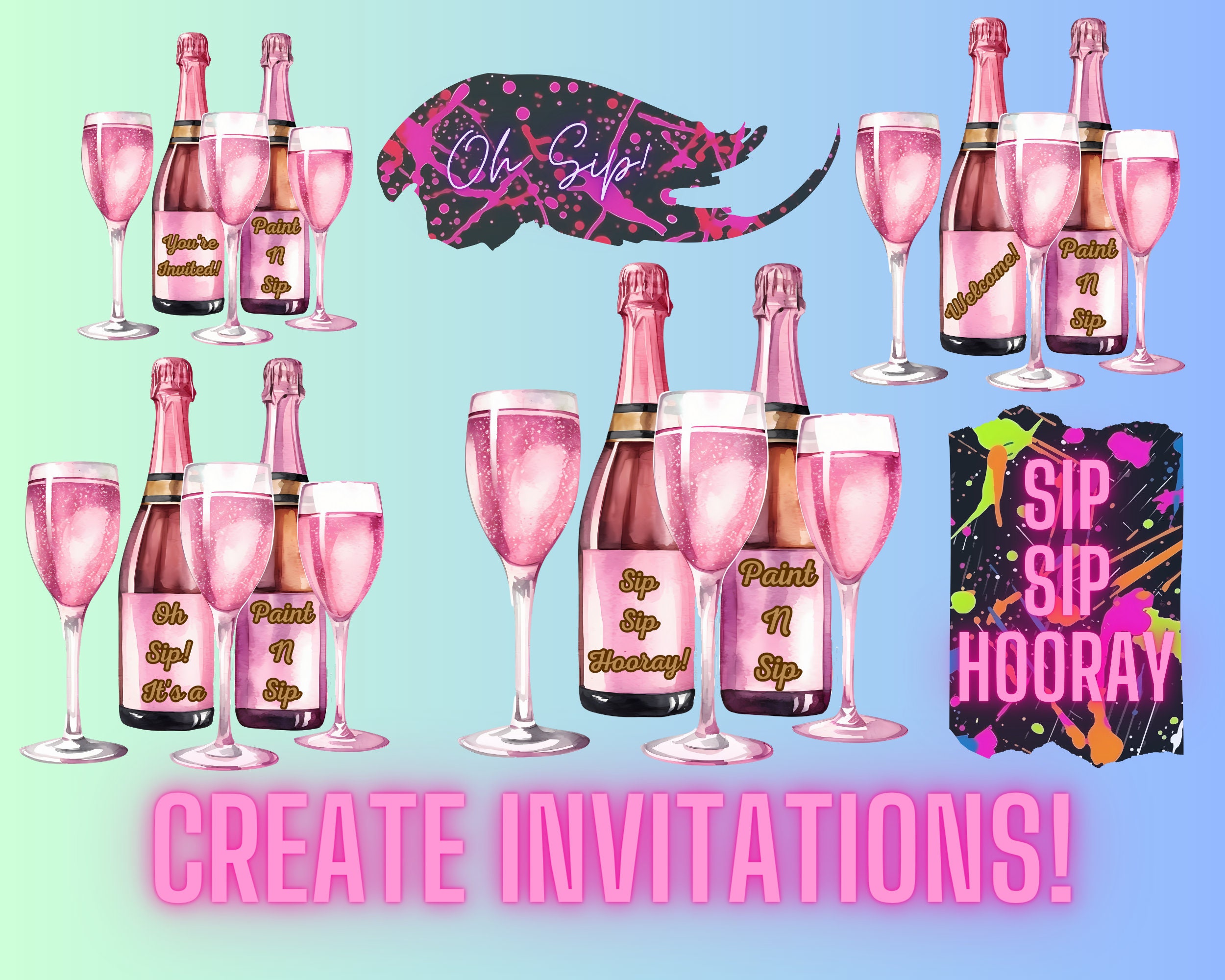Paint N Sip Clipart Graphics Bundle PNG Instant Download - Etsy Canada