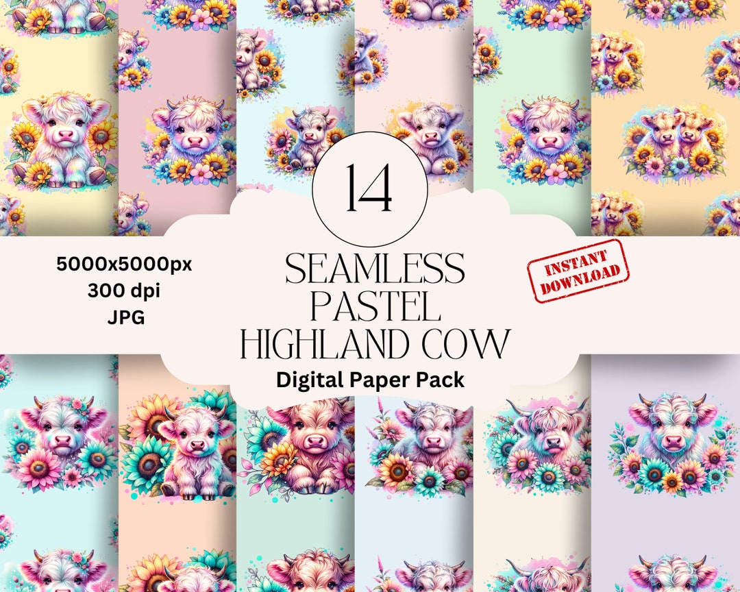 Highlander Cow Pattern Digital Paper Set Instant Download Scrapbooking ...