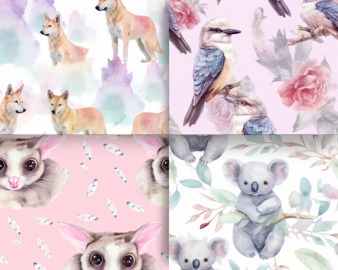 Watercolor Australian Animal Digital Paper Set Junk Journal - Etsy
