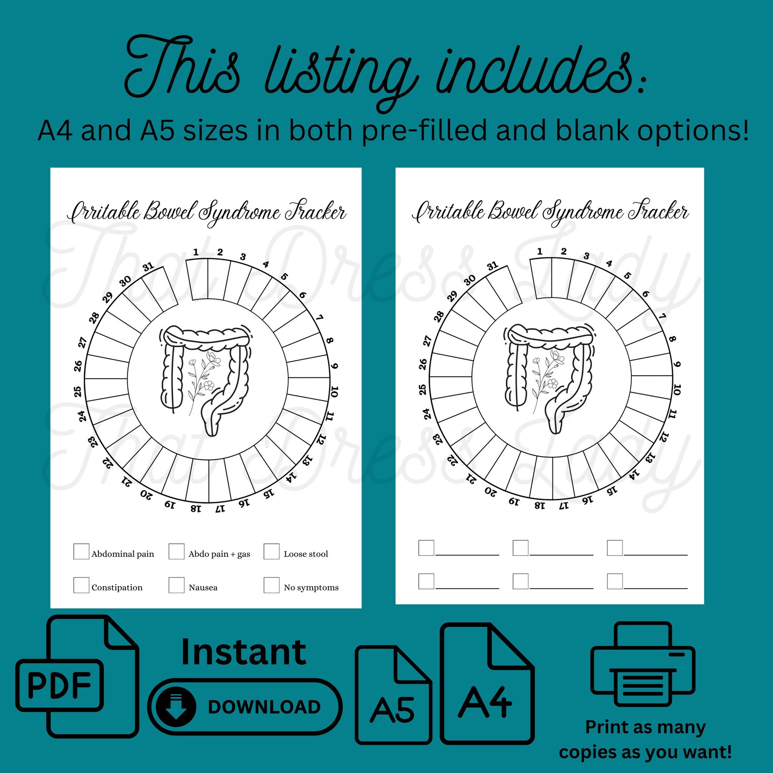 IBS Tracker Printable A5 A4 Page Planner Page Irritable Bowel Syndrome ...