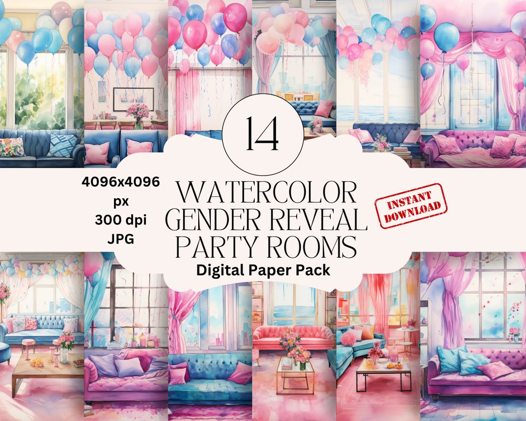 Gender Reveal Room Digital Paper Set Junk Journal Paper Baby Shower ...