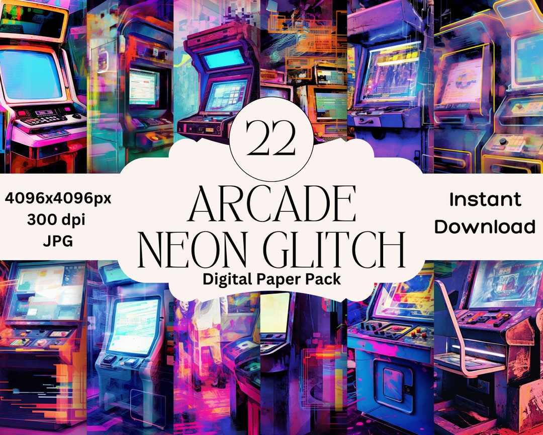 Neon Arcade Digital Paper Set Junk Journal Paper Arcade Glitch - Etsy