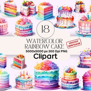 Rainbow Cake Clipart Graphics Bundle PNG Instant Download Scrapbooking ...