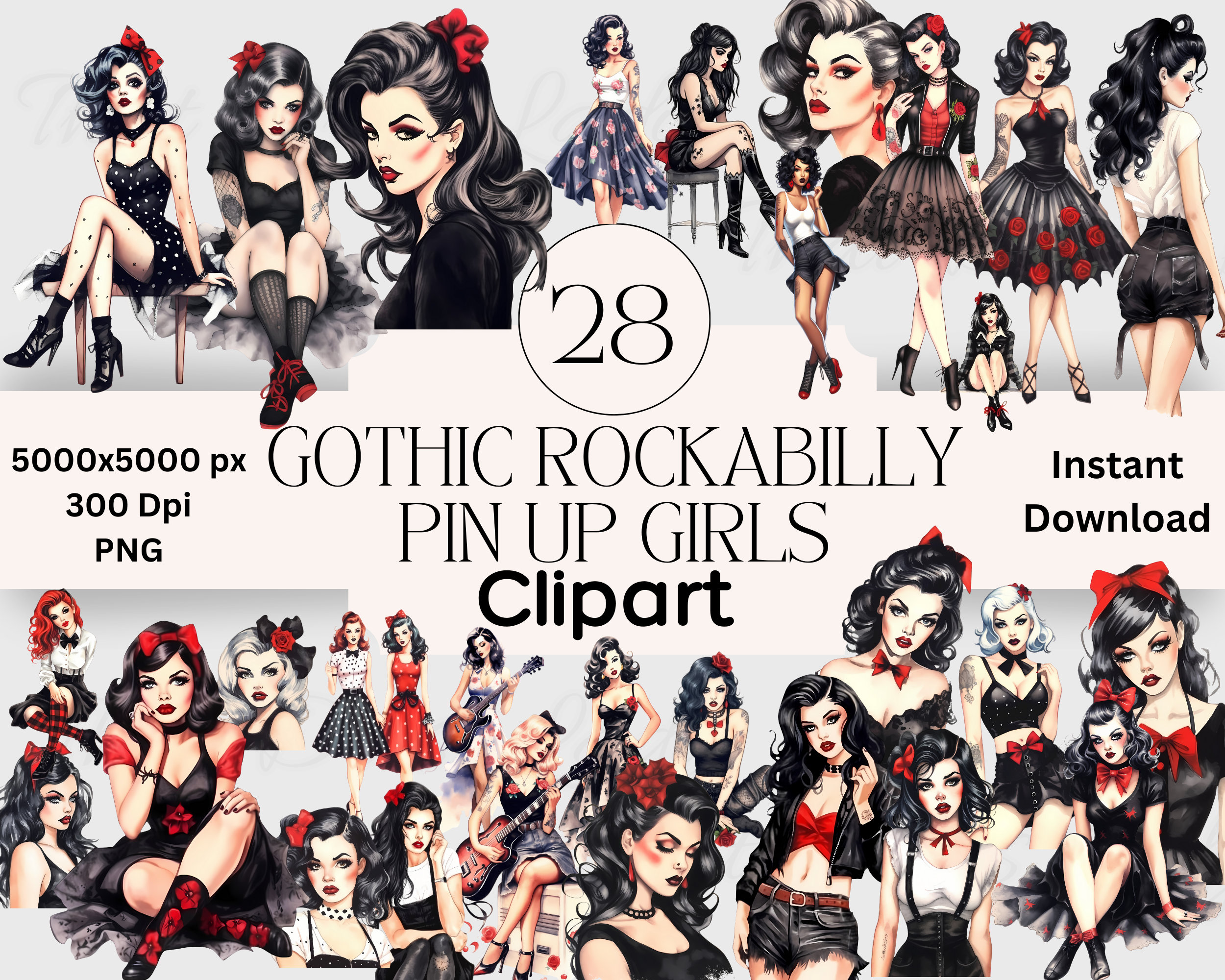 Rockabilly Gothic Pin up Clipart Graphics Bundle PNG Download - Etsy Australia
