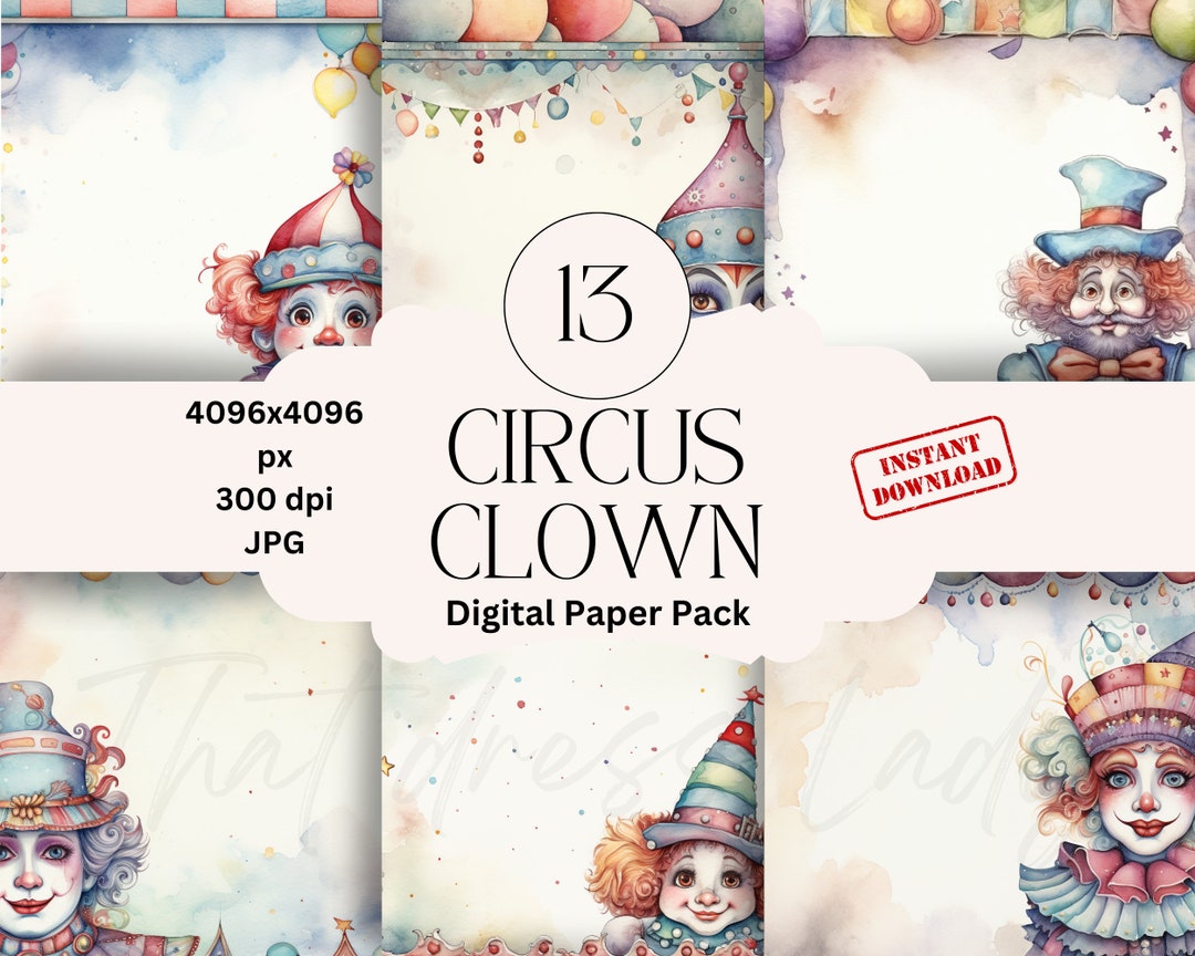 Clown Digital Paper Set Junk Journal Paper Clown Printable Circus ...