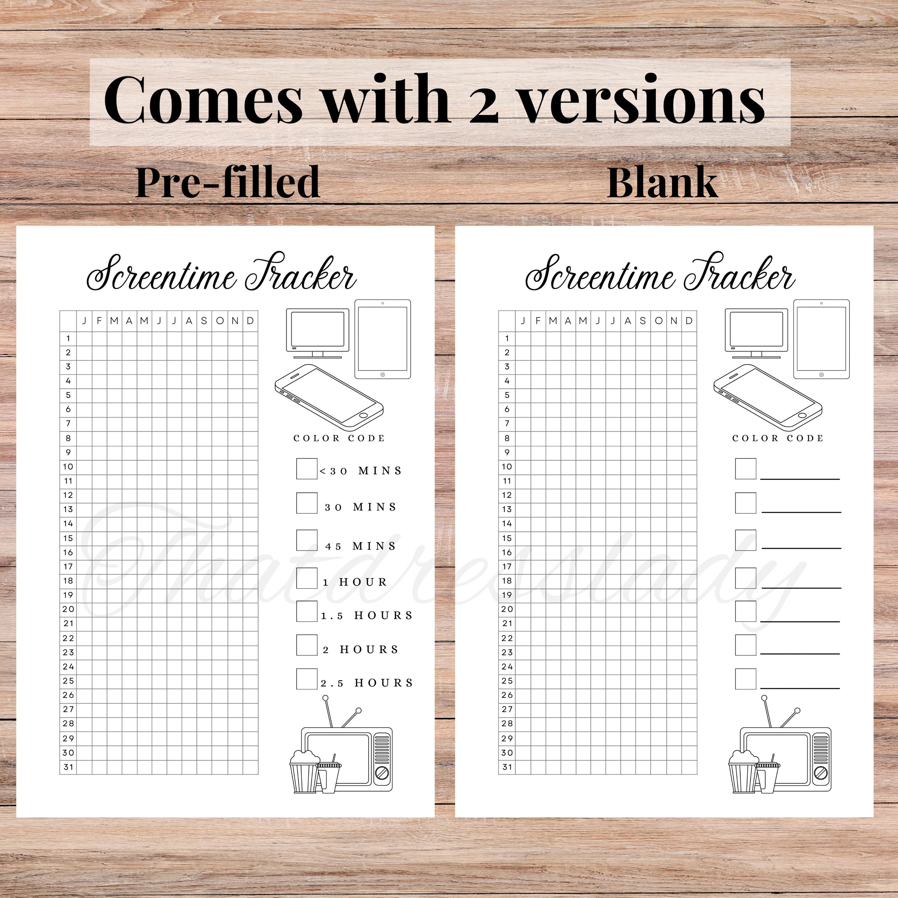 Screen Time Tracker Printable A5 A4 Journal Page Planner Page Yearly ...