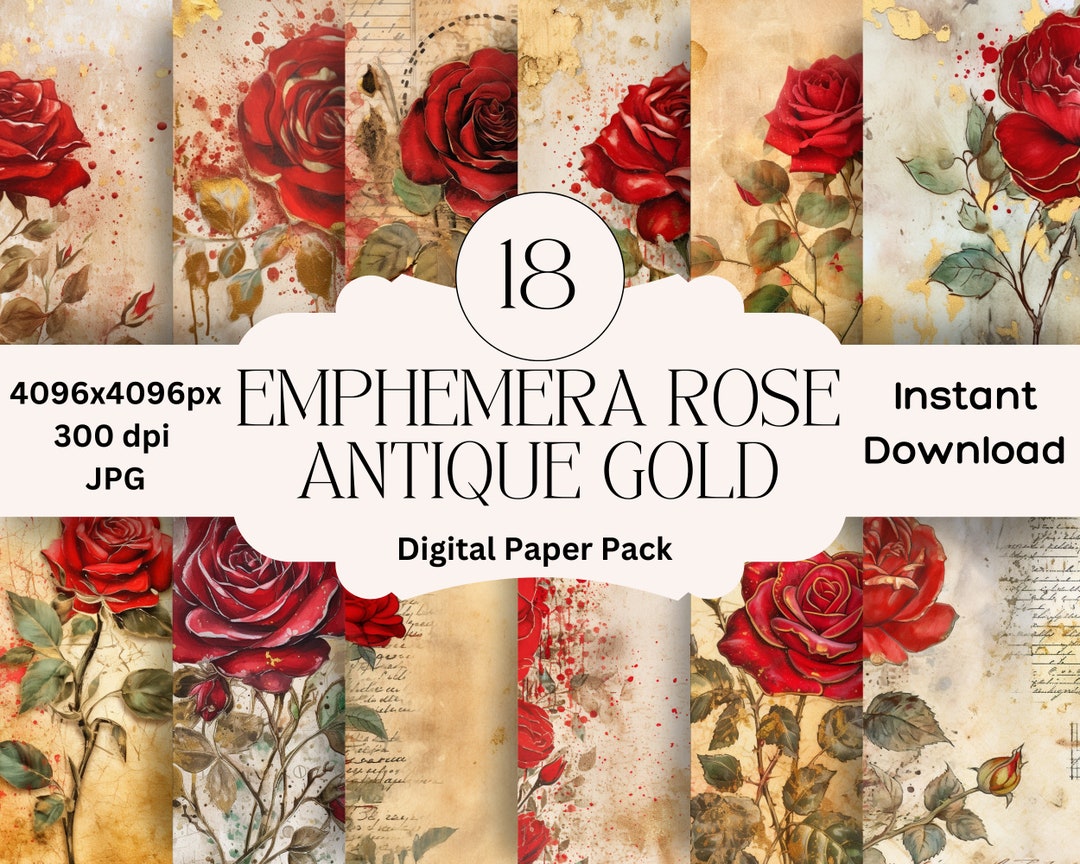 Red Gold Ephemera Digital Paper Set Junk Journal Printable Digital ...
