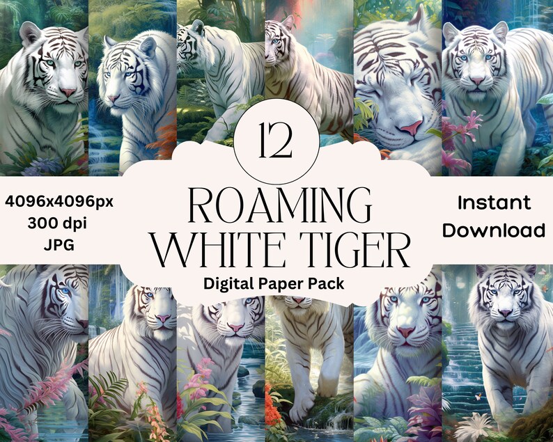 Roaming White Tiger Digital Paper Set Junk Journal Paper - Etsy