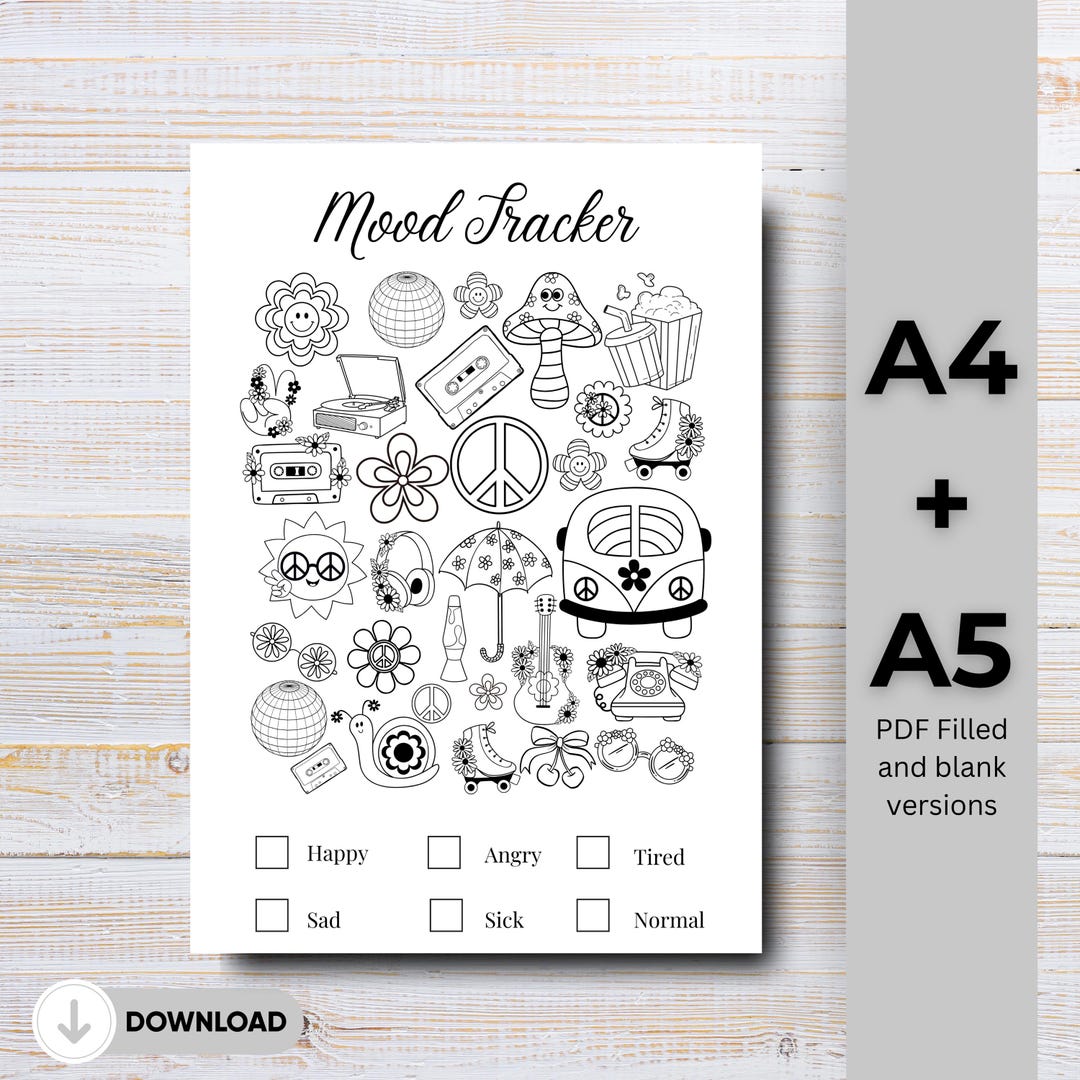 Retro Mood Tracker Planner Mood Tracker Journal Printable A5 A4 Journal ...