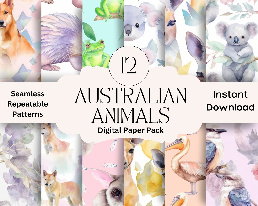 Watercolor Australian Animal Digital Paper Set Junk Journal Paper ...