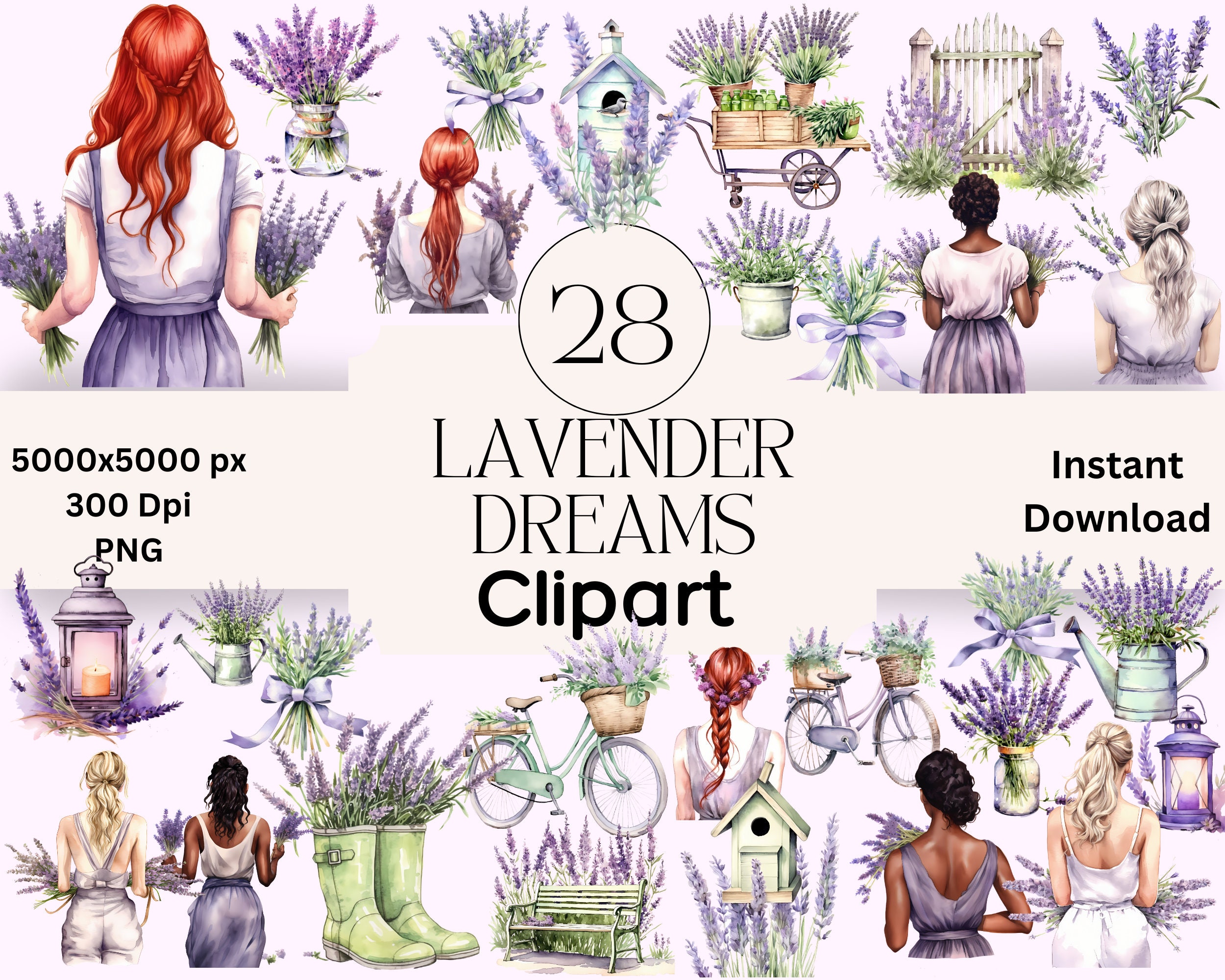 Lavender Clipart Graphics Bundle PNG Download Digital - Etsy