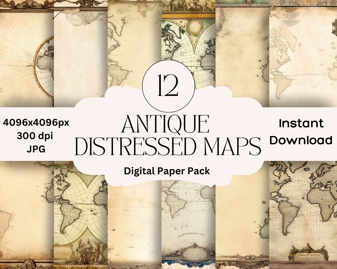 Antique Distressed Maps Digital Paper Set Pirate Junk Journal Printable ...