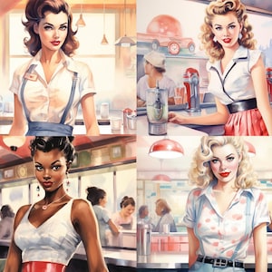 Rockabilly Pin up Girls Digital Paper Set: 1950s Diner (digital ...
